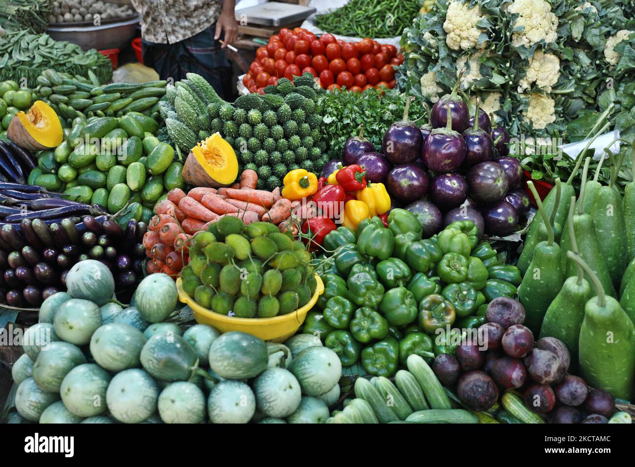 Winter vegetable display at a shop in a market in Dhaka, Bangladesh on November 05, 2021. (Photo ...