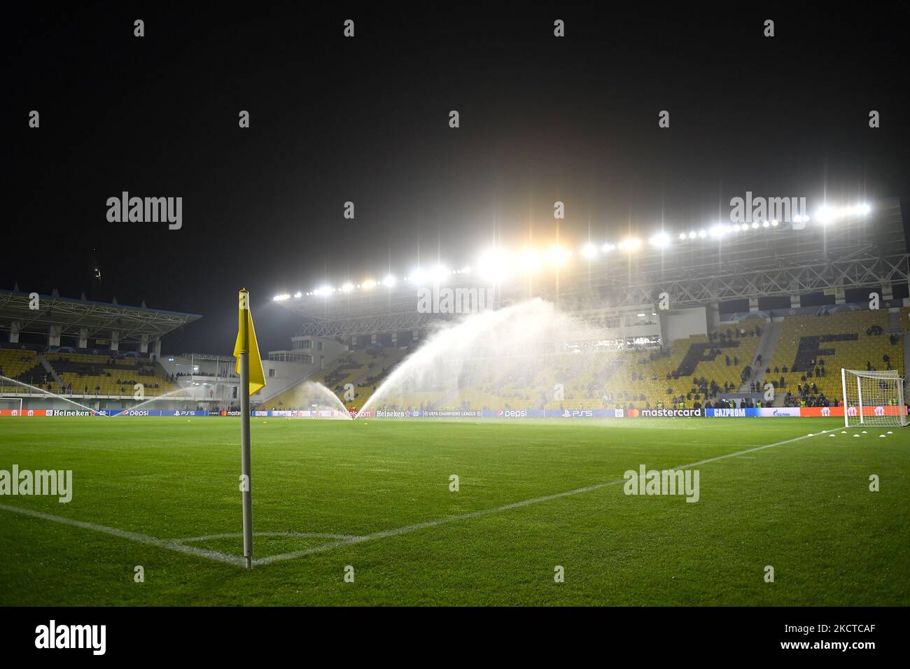 View inside Sheriff stadium in action during the UEFA Champions League ...