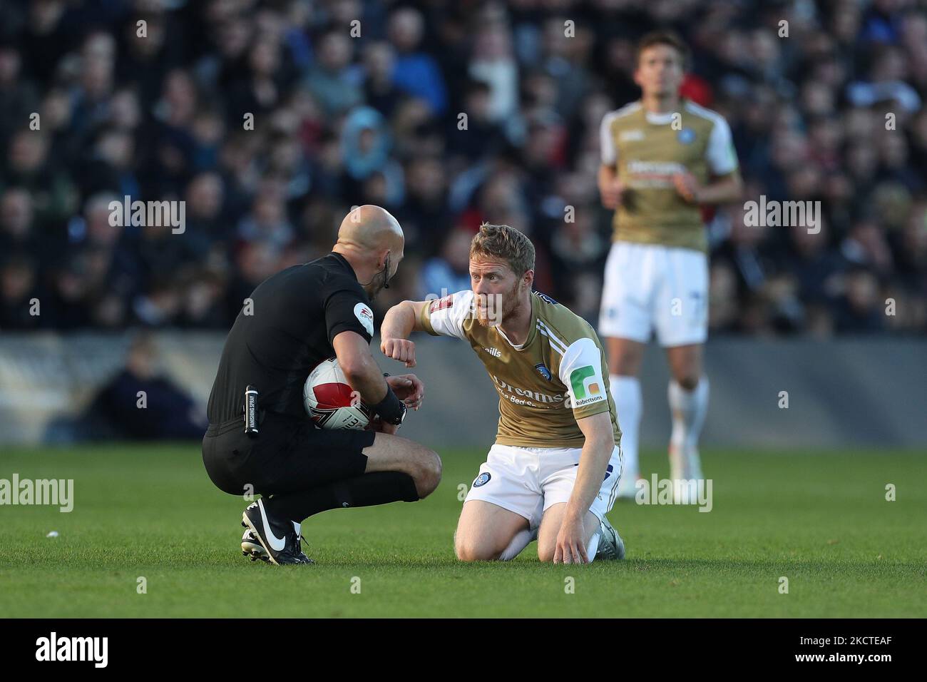 Daryl Horgan of Wycombe Wanderers and referee Darren Drysdale during ...