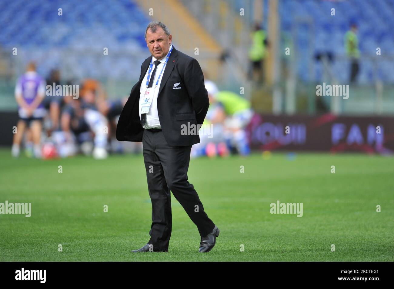 All Blacks/New Zealand Coach Ian Foster looks on during warm up before ...