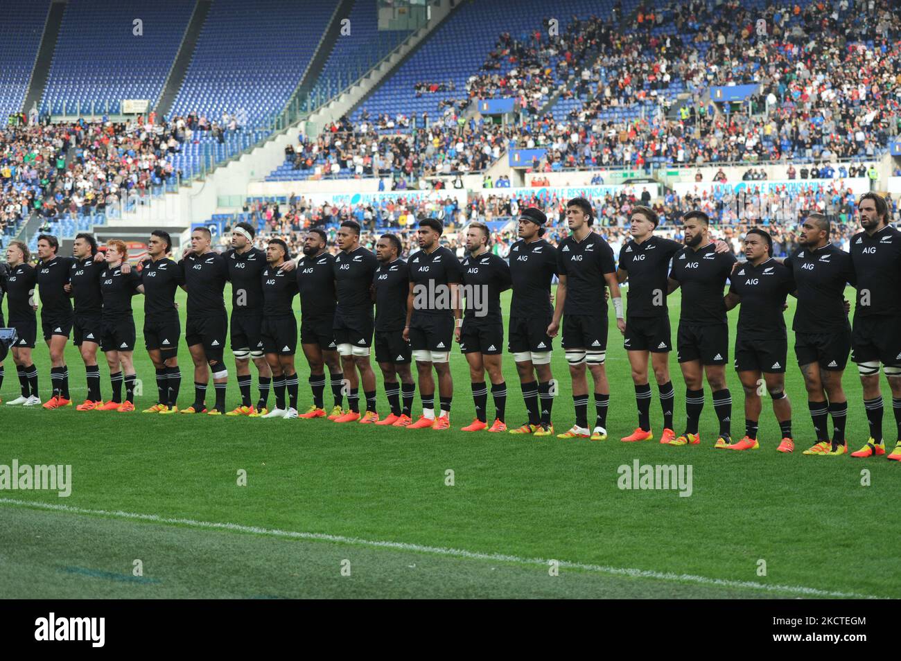 All Blacks/New Zealand team during national anthems before the 2021 ...