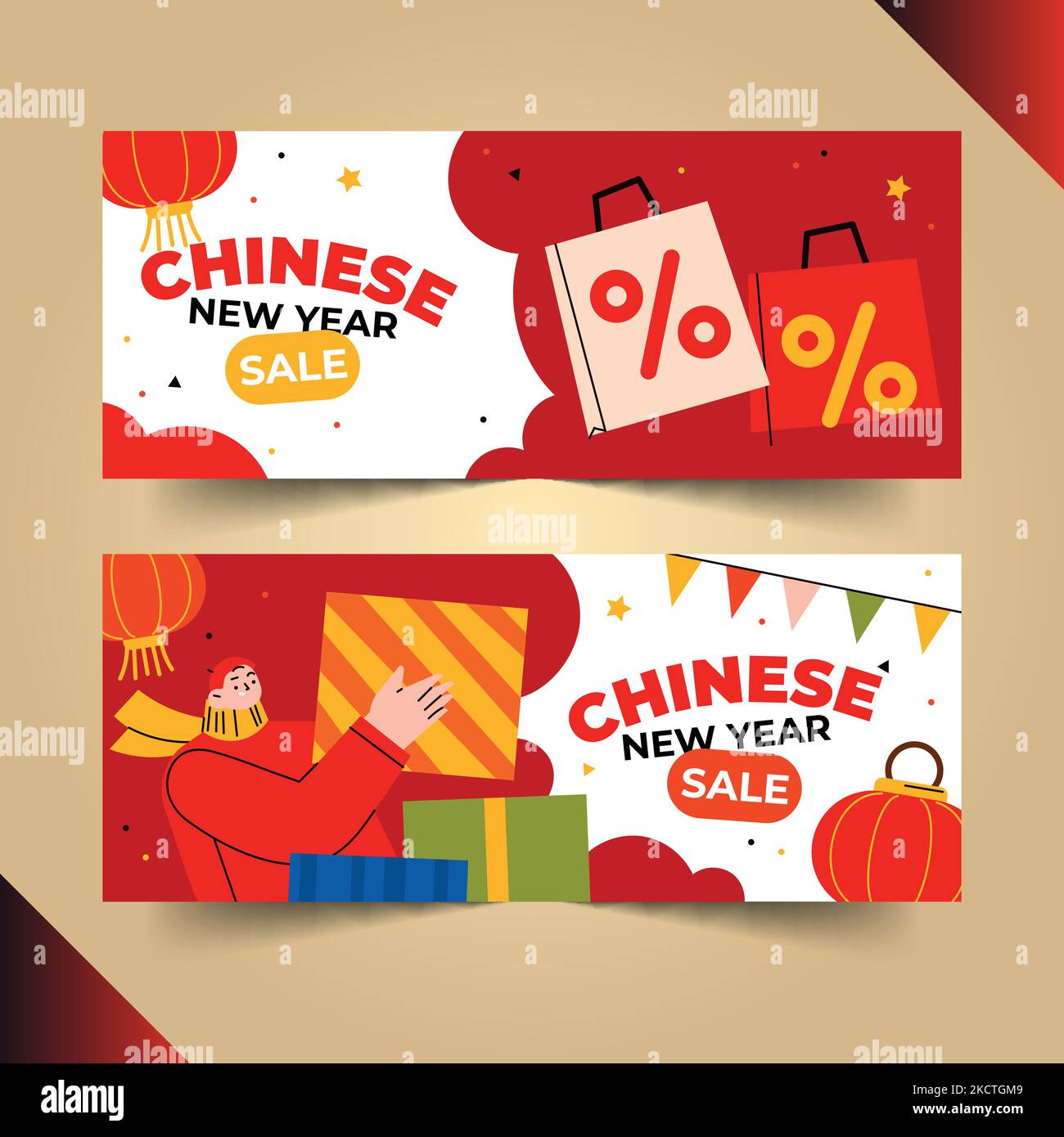flat chinese new year sale horizontal banners set vector design ...