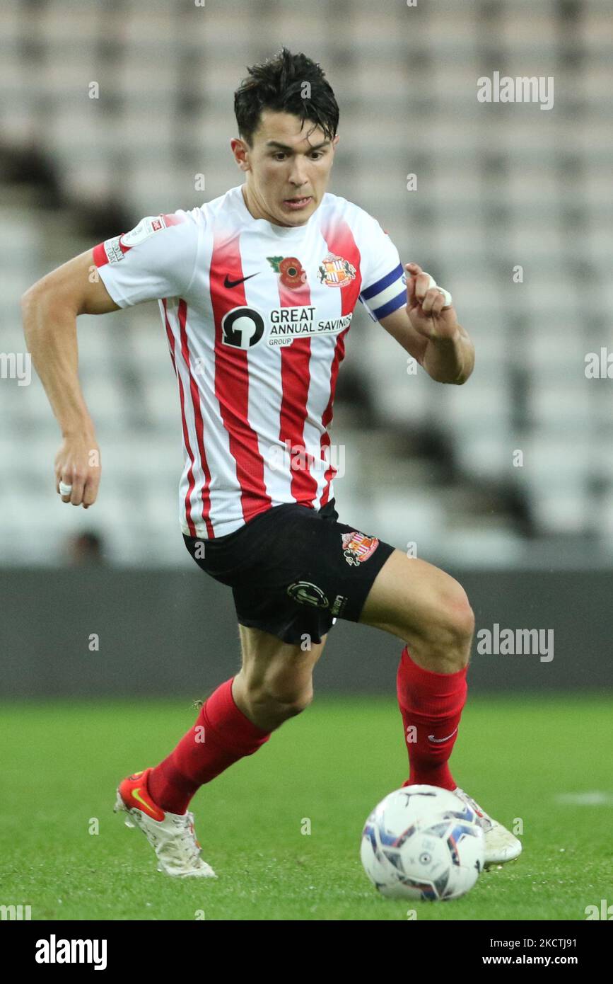 Luke O'Nien of Sunderland in action during the EFL Trophy match between ...