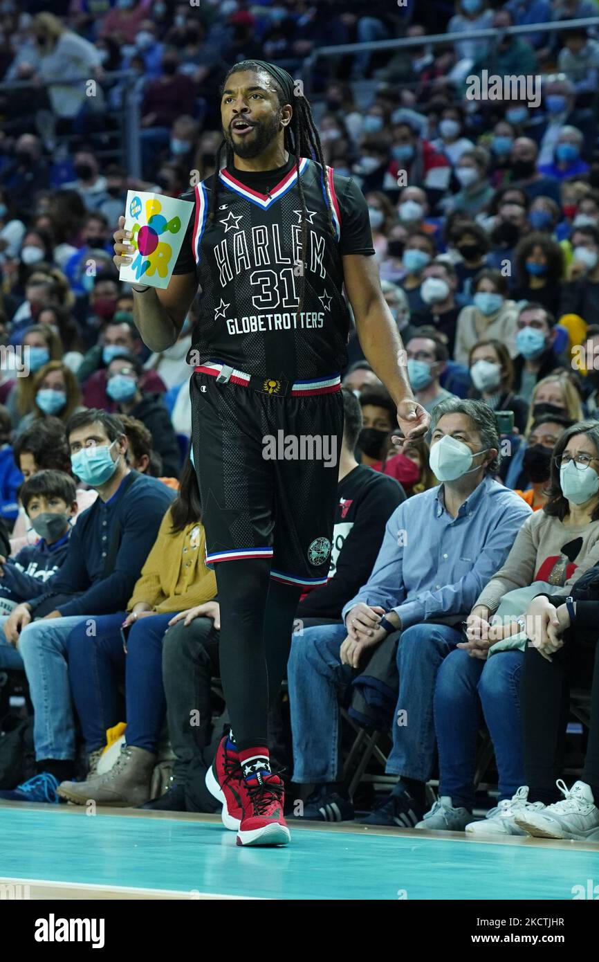 Hammer Harrison of the Harlem Globetrotters during the exhibition match ...