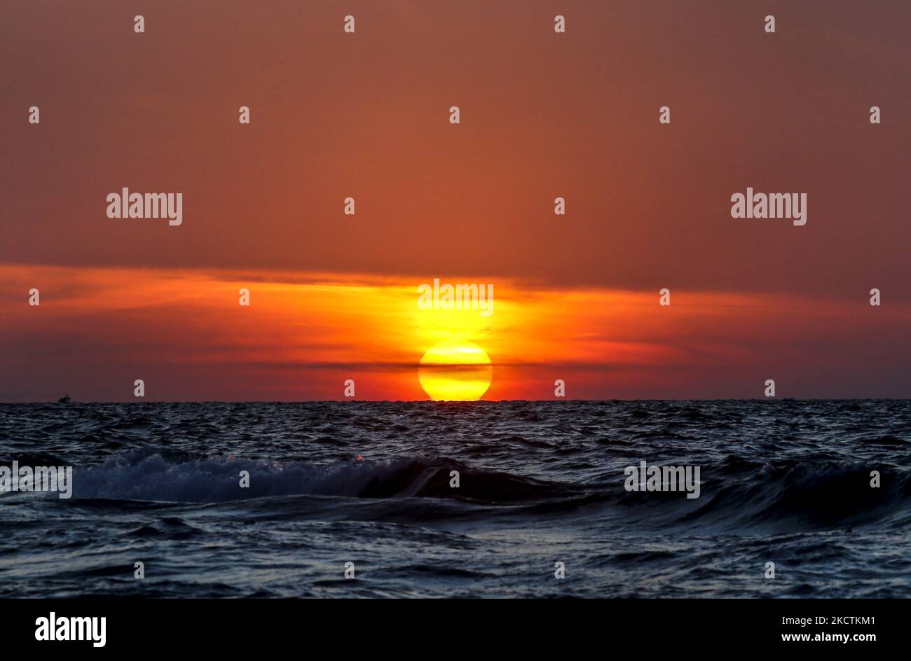 General view of Gaza beach during sunset, on November 10, 2021. (Photo ...