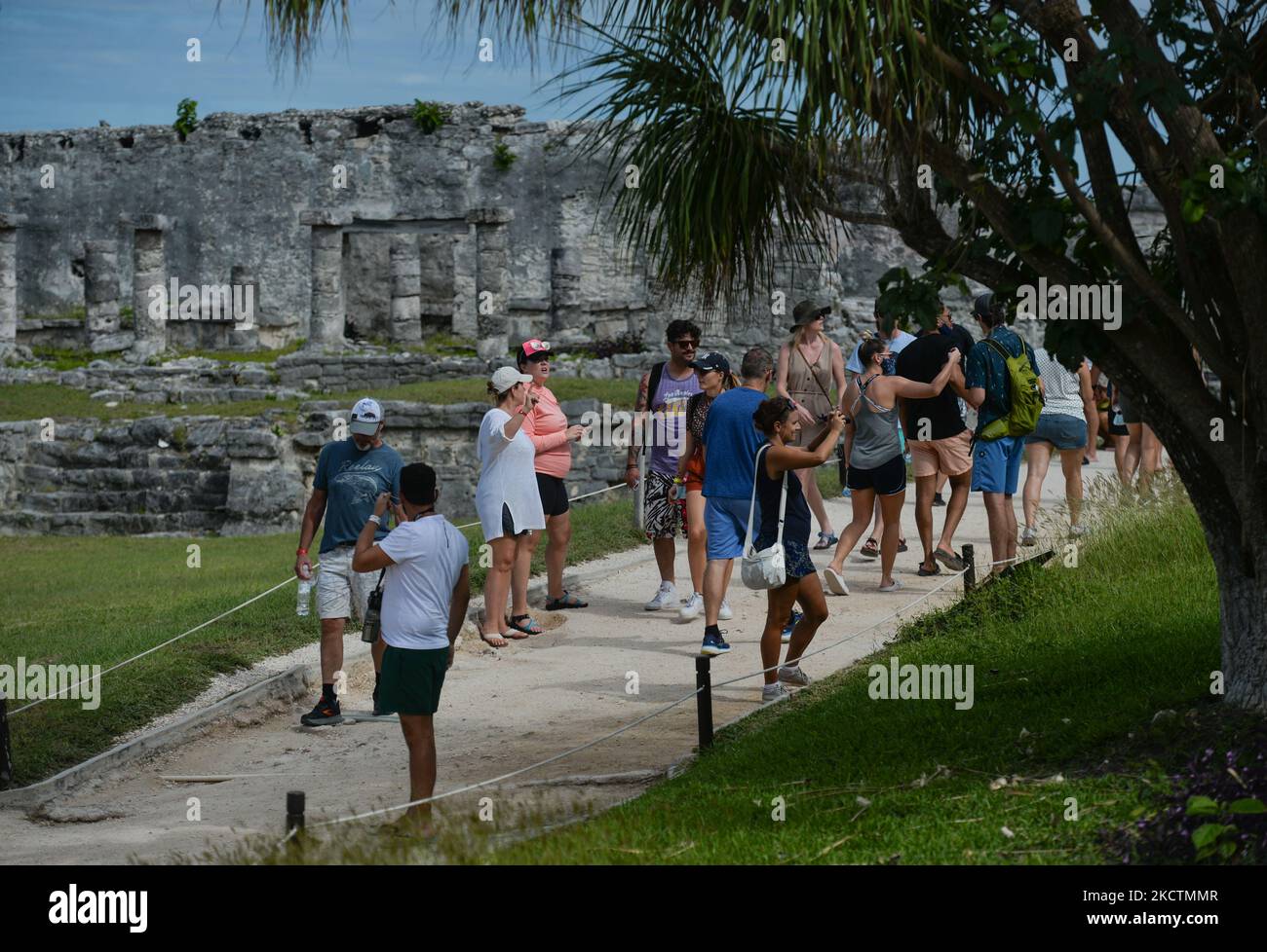 Visitiors seen inside the Mayan ruins archeological site on Caribbean ...
