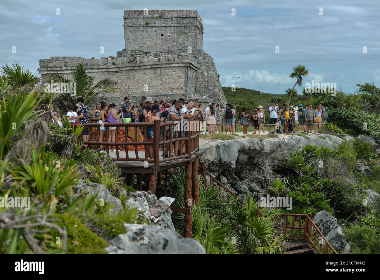 Visitiors seen inside the Mayan ruins archeological site on Caribbean ...
