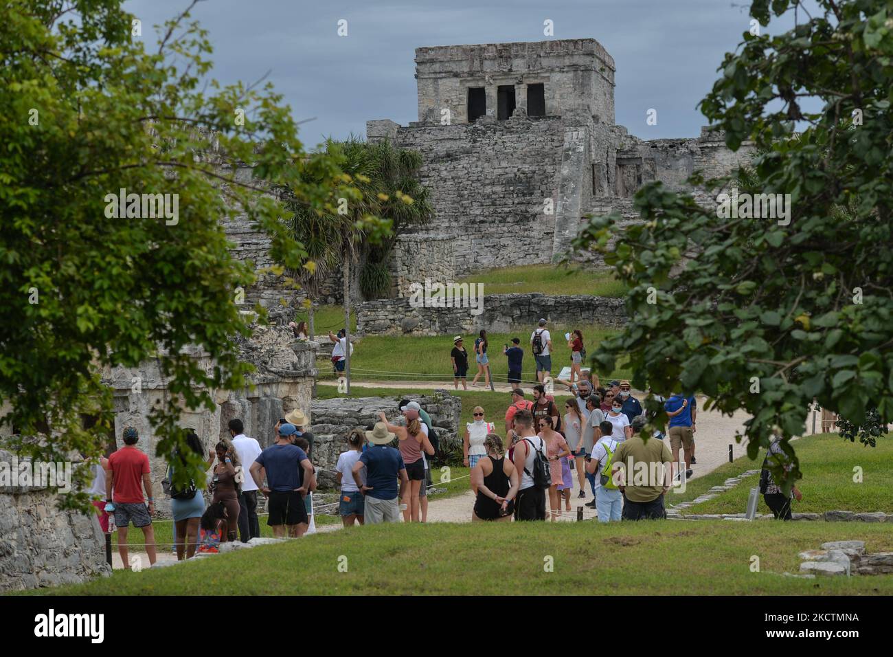 Visitiors seen inside the Mayan ruins archeological site on Caribbean ...