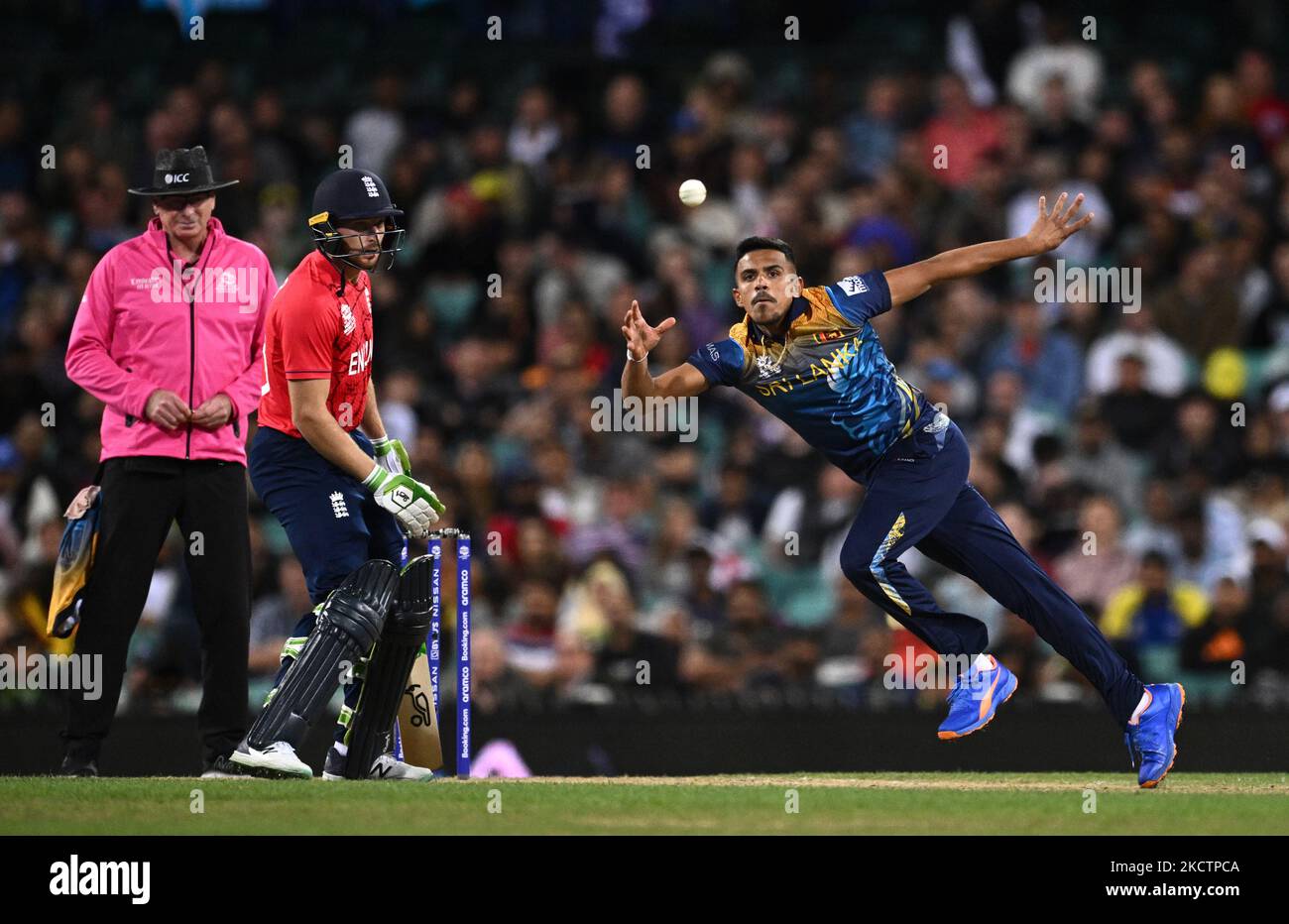 Sri Lanka's Maheesh Theekshana during the T20 World Cup match at the ...