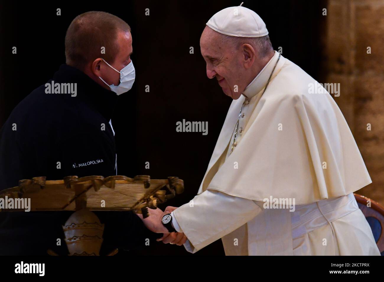 Pope Francis attends a meeting with the poor at the Basilica di Santa ...