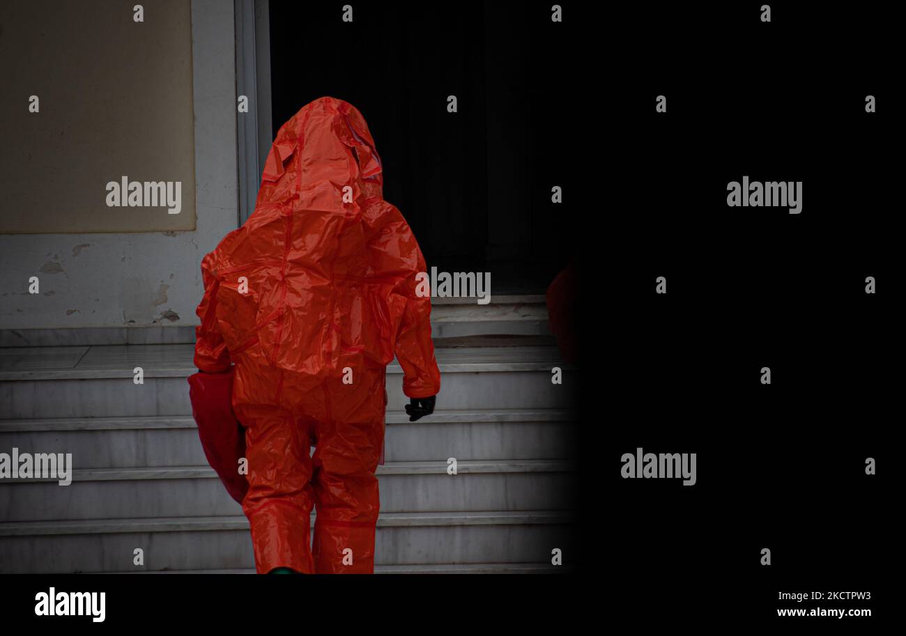 Pyrotechnicians of the Hellenic Fire Service with their special ...