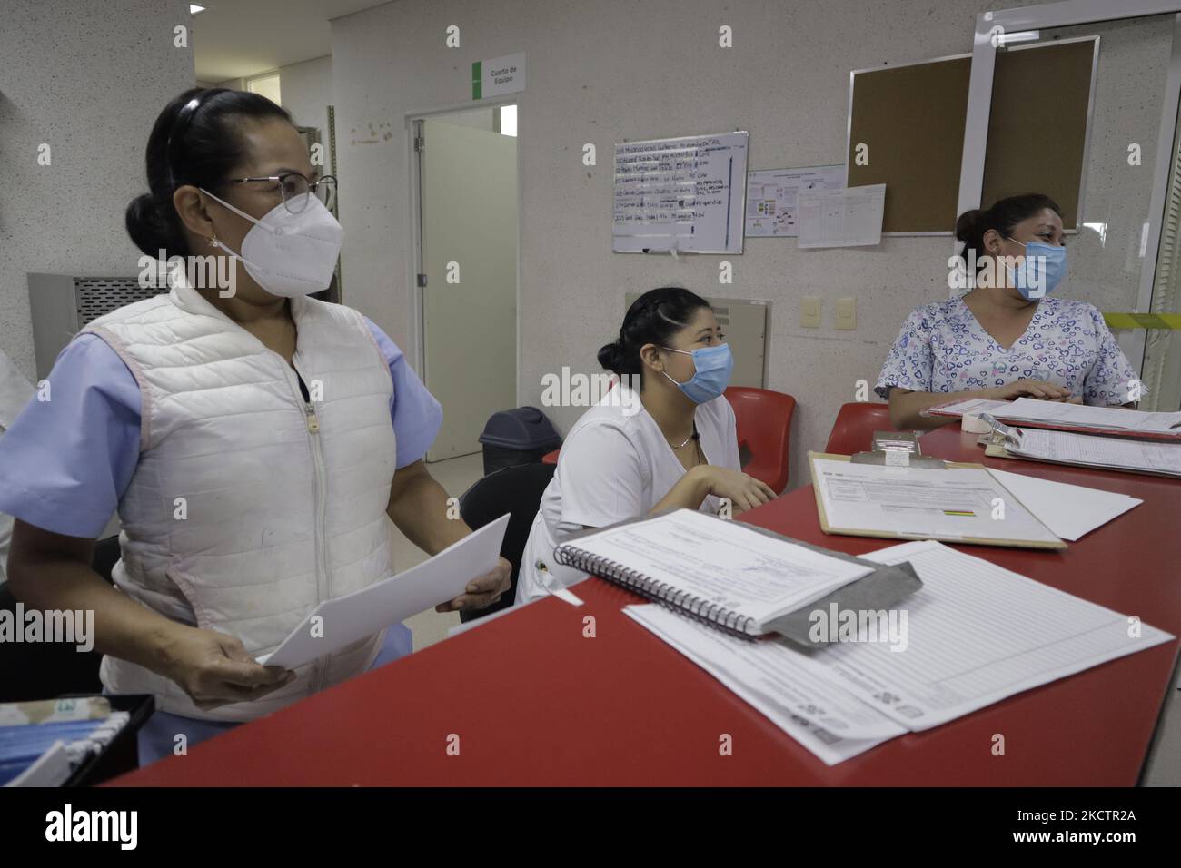 A group of nurses inside the Hospital General Tláhuac located in Mexico ...