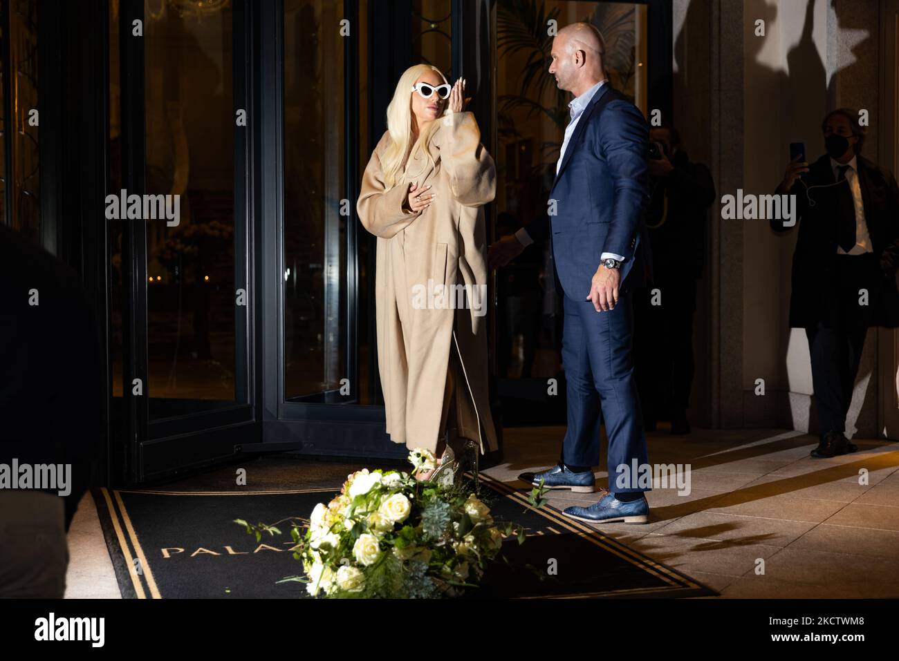 Lady Gaga leaves her hotel before the Italian premiere of the movie ...