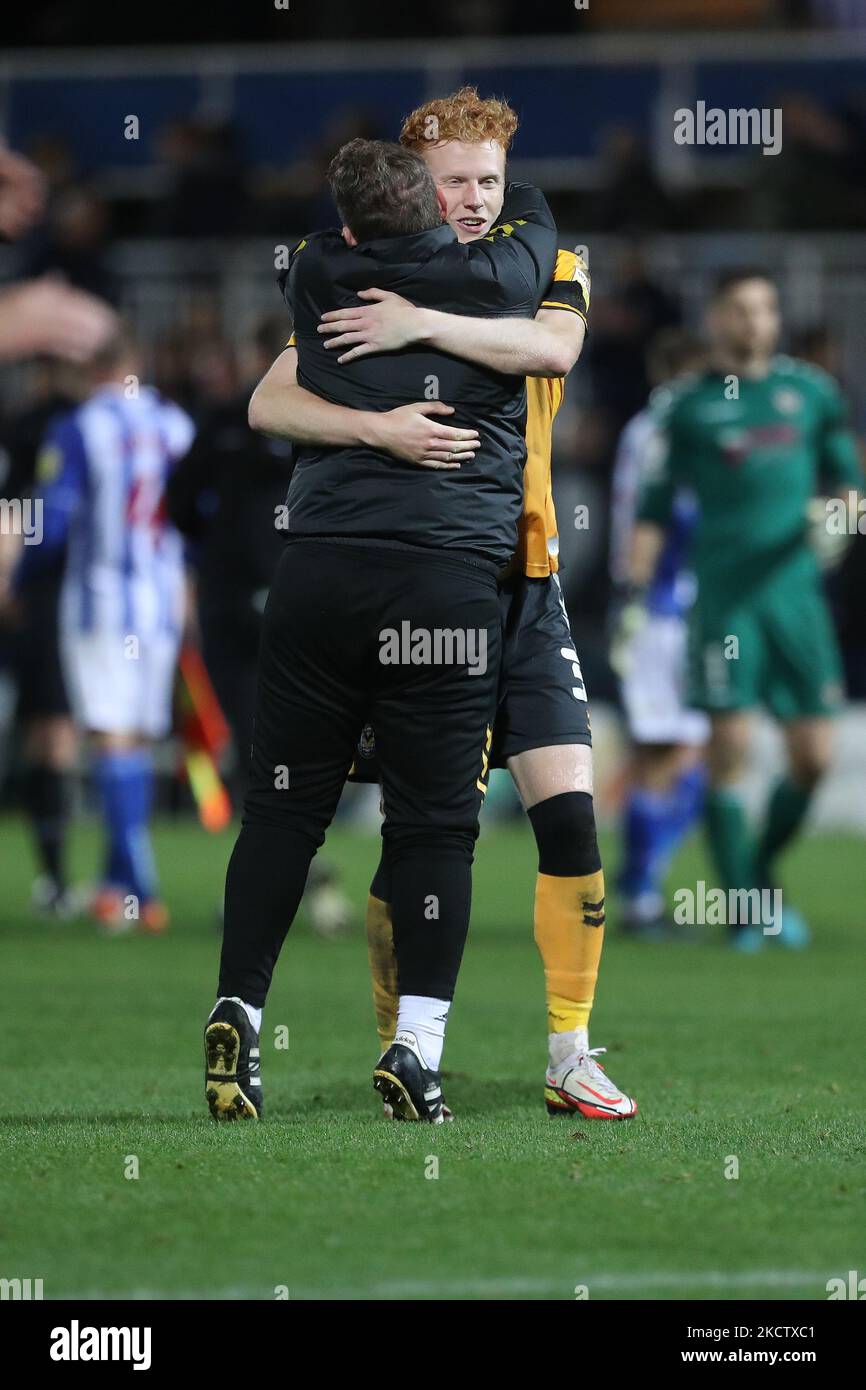 Ryan Haynes of Newport County celebrates after their 2-1 win in the Sky ...