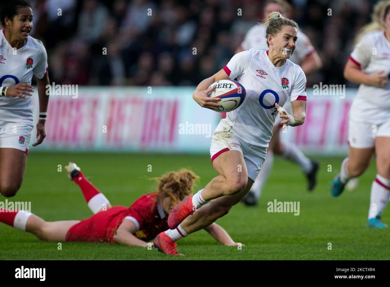 Amy Cokayne of England controls the ball during the International match ...