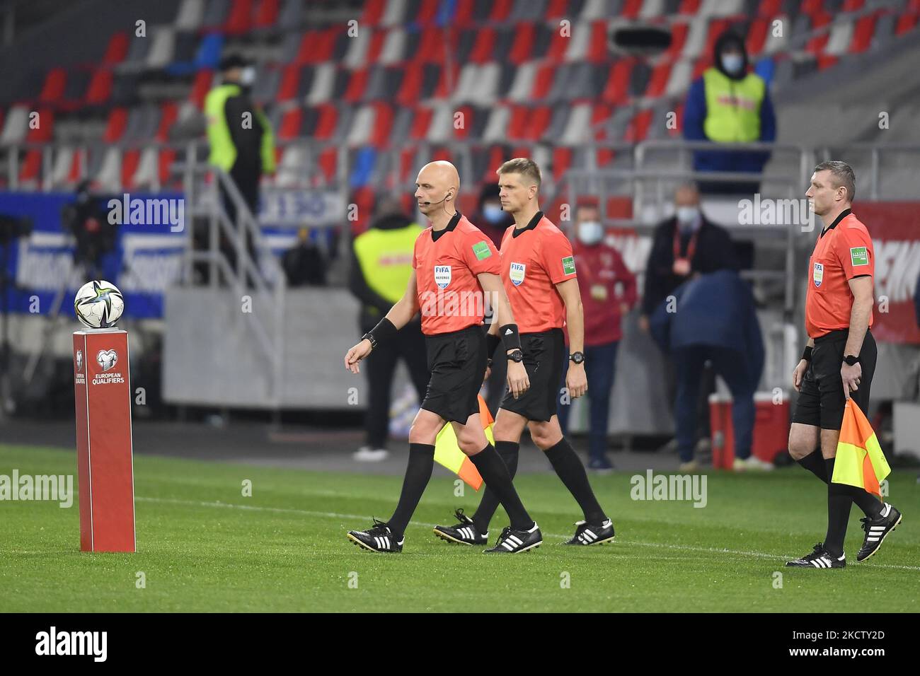 Referee Sergei Karasev and the assistant referee Igor Demeshko and ...