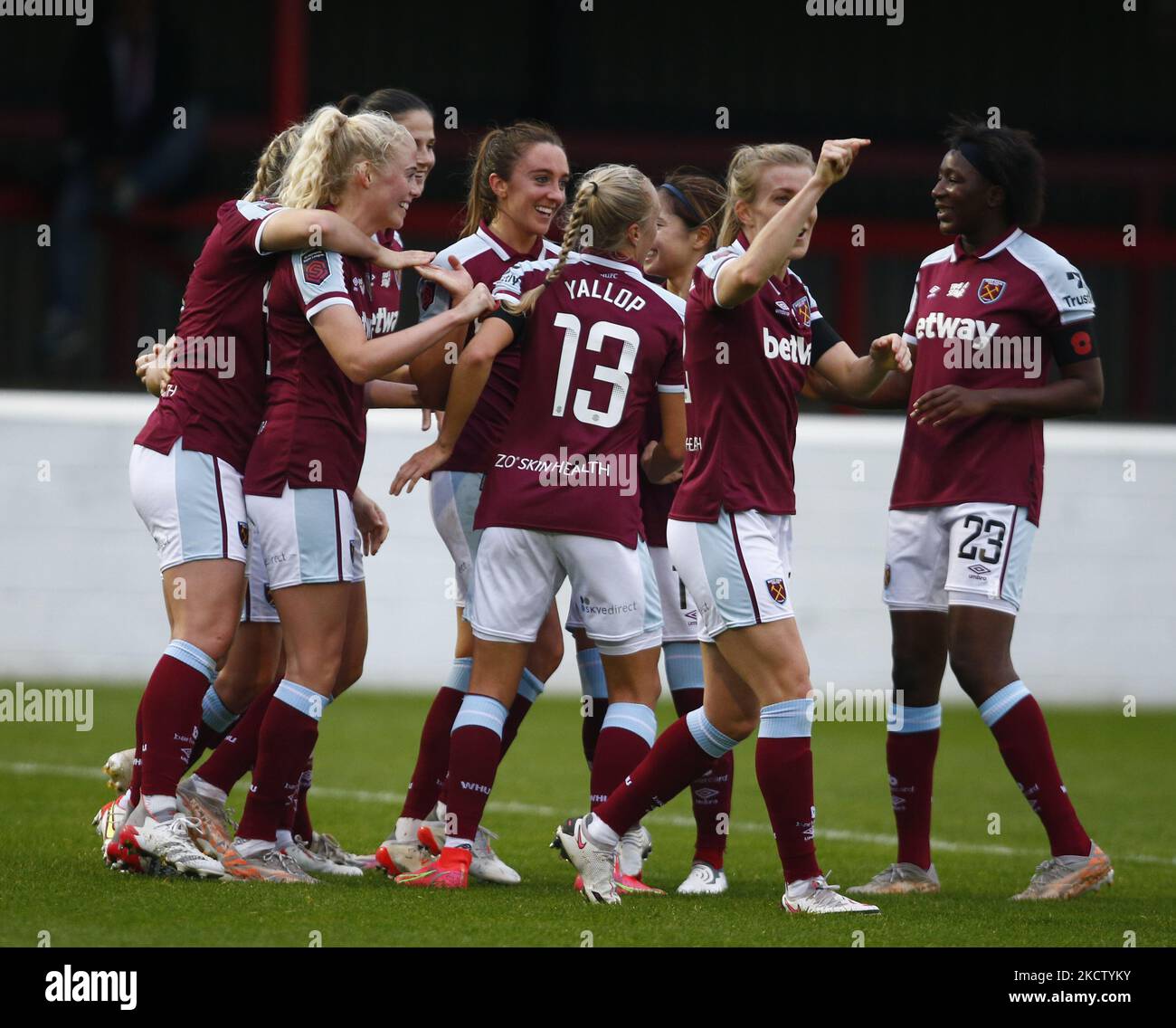 Grace Fisk of West Ham United WFC celebrates her goal during Barclays ...