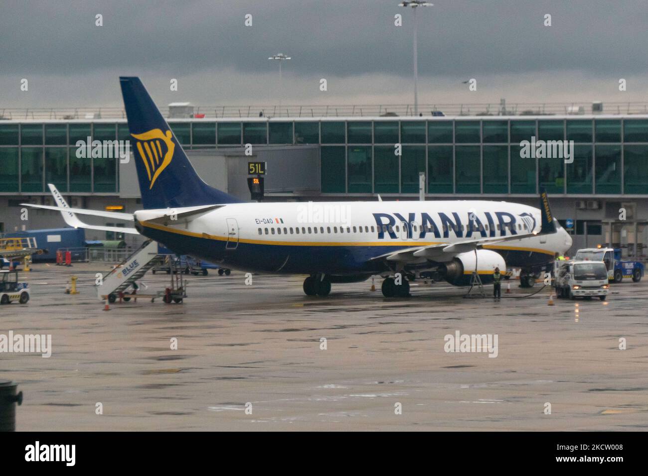 Boeing 737-800 passenger aircraft of the low-cost carrier Ryanair FR as ...