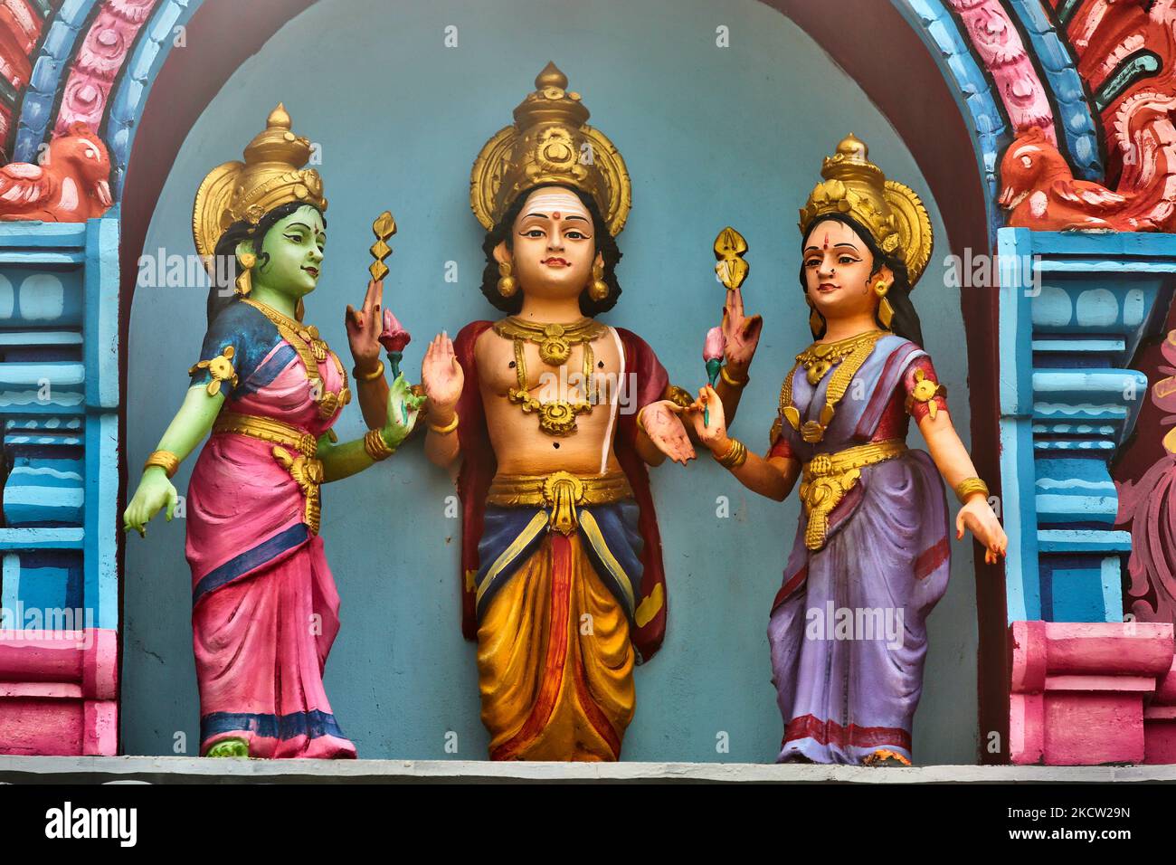 Figures of Lord Murugan and his two wives Goddess Valli Ammai and ...
