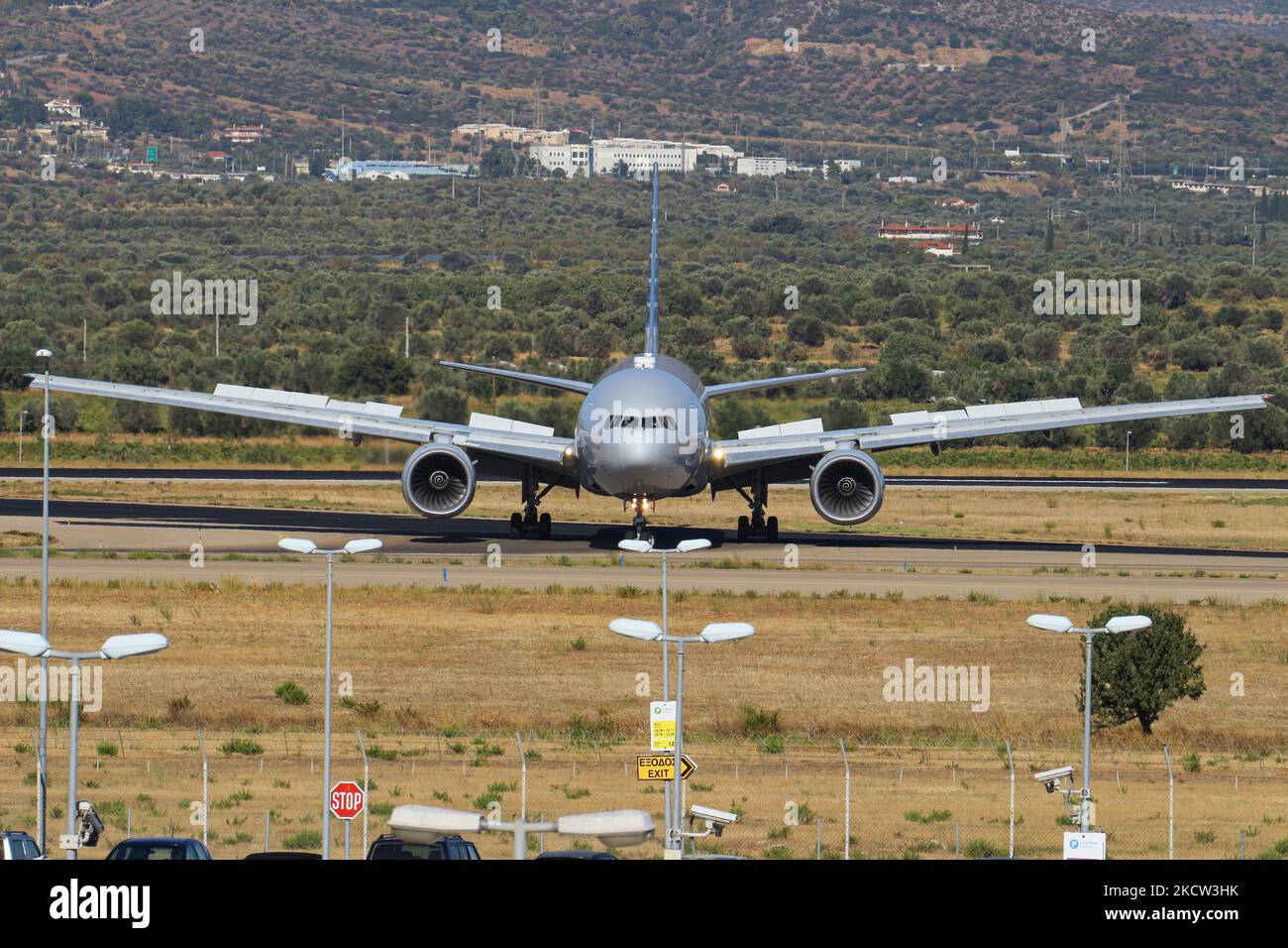 American Airlines Boeing 777-200 aircraft as seen taxiing after landing ...