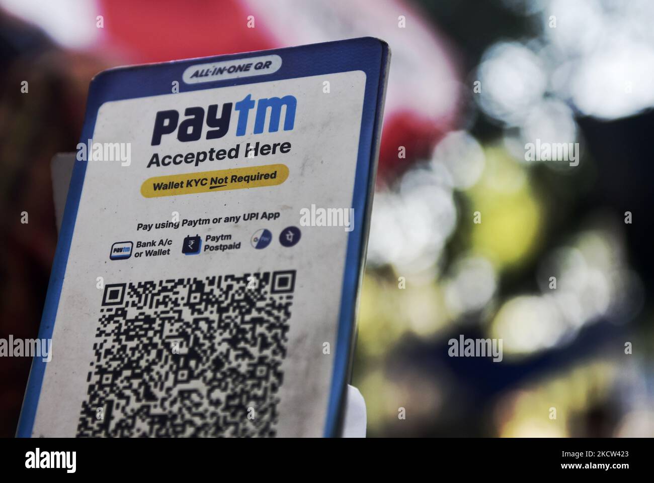 Paytm logo can be seen in Kolkata, India, 18 November, 2021. Paytm ...