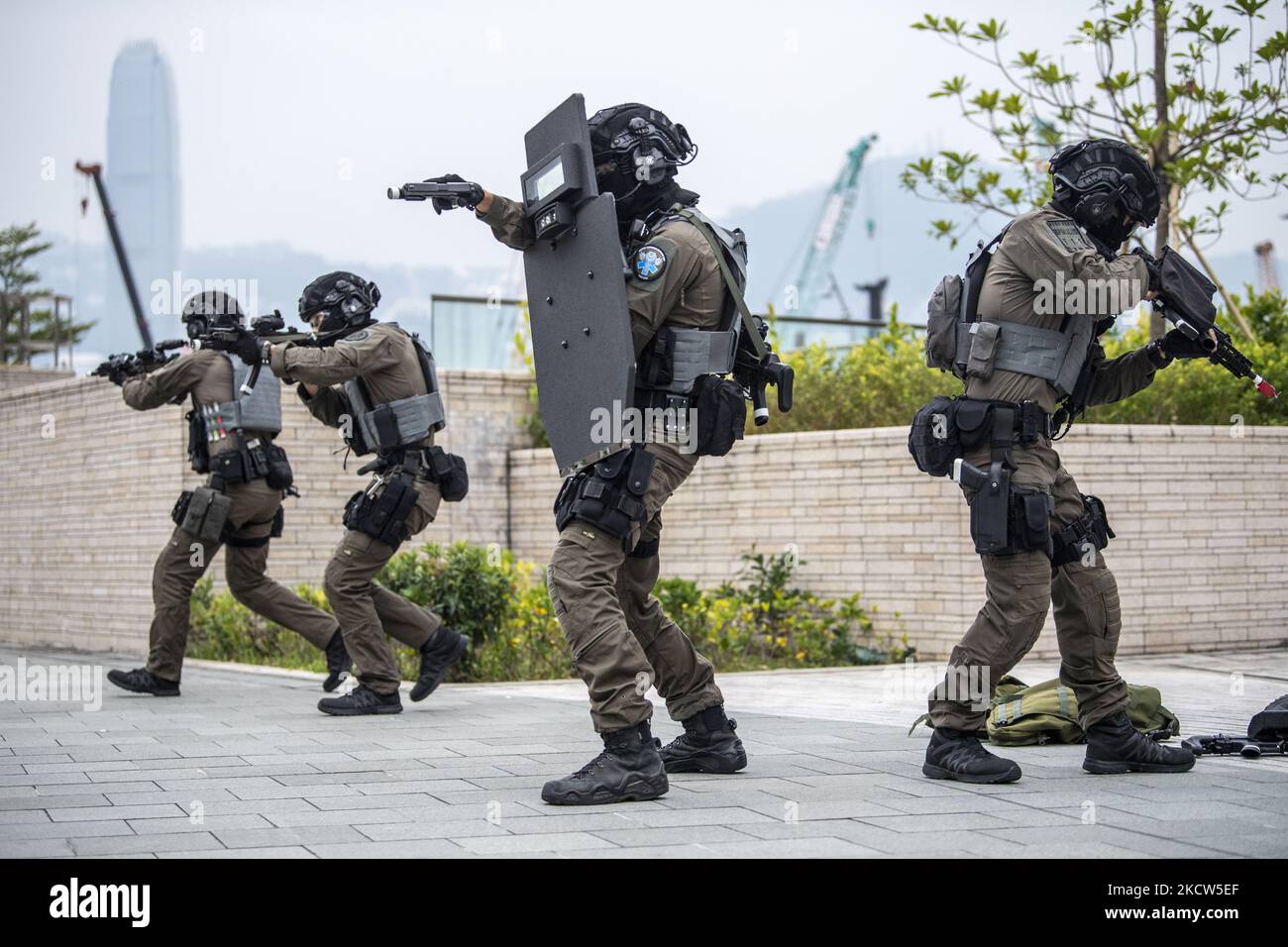 Counter Terrorism unit Police Officers holding up Guns during a Counter ...