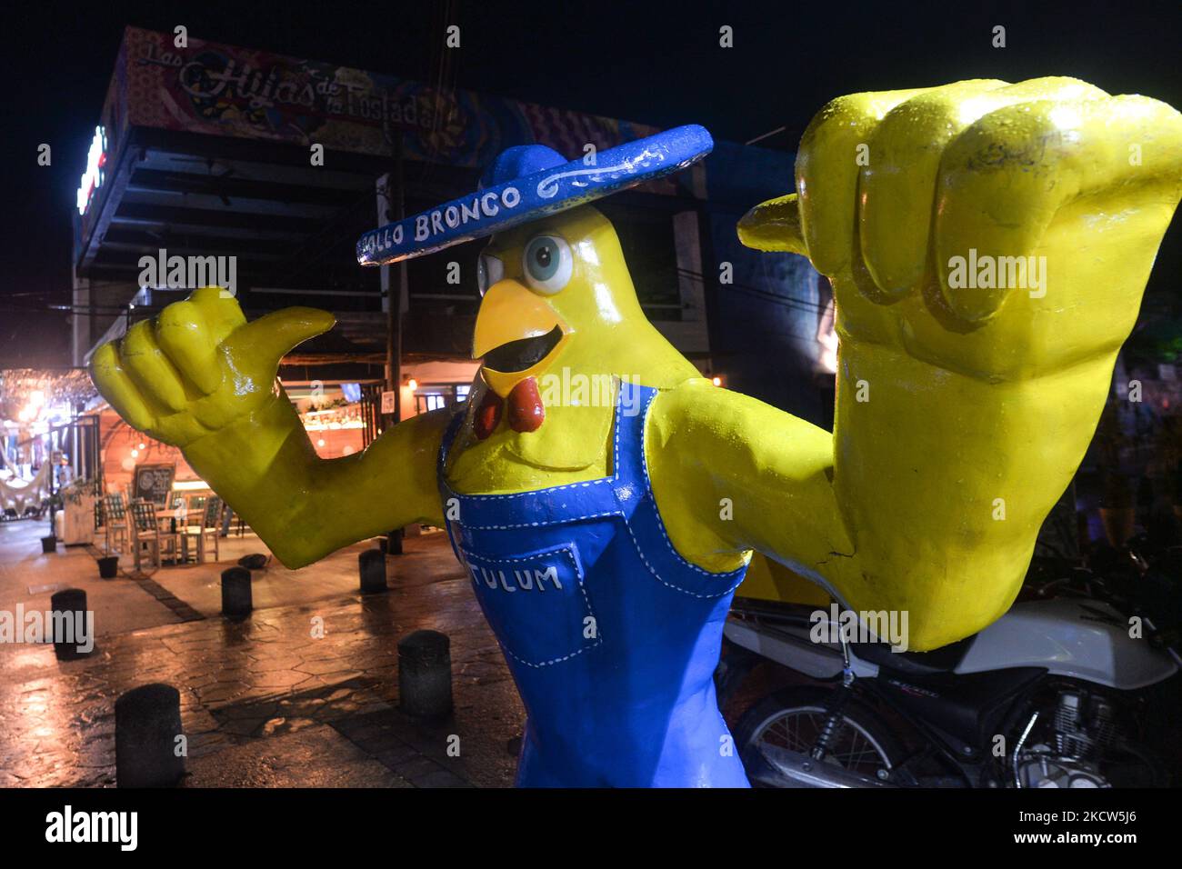Pollo Bronco mascot in Tulum center. On Sunday, November 14, 2021, in ...