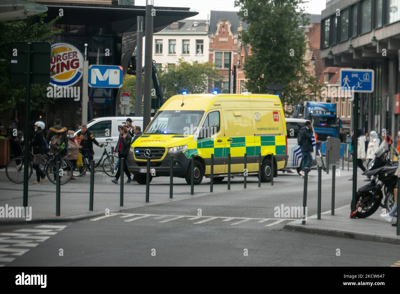 Ambulance with the inscription Pompiers Bruxelles - Emergency medical ...