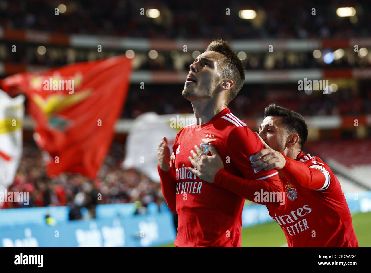 Alex Grimaldo celebrates scoring 1-1 with Pizzi during the match for ...