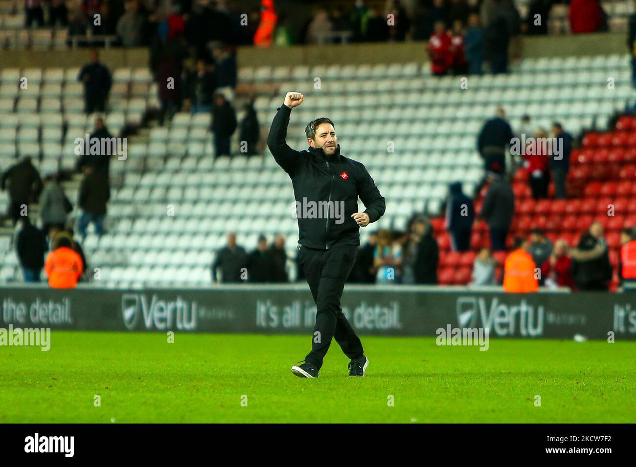 Sunderland Manager Lee Johnson celebrates with a fist pump following ...