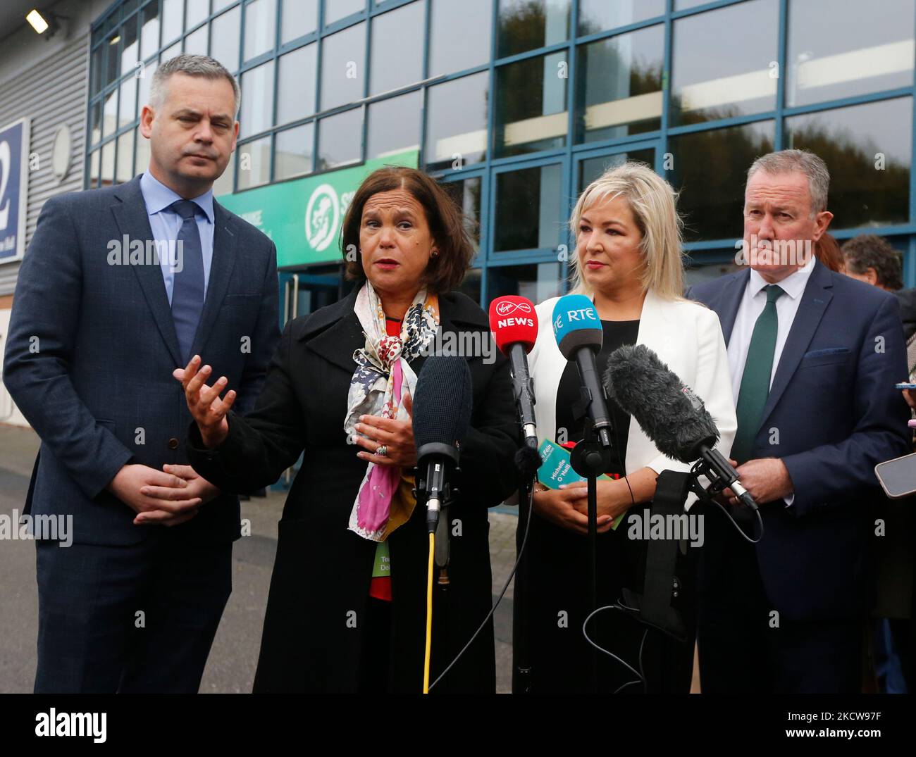 (left to right) TD Pearse Doherty, Sinn Fein Party leader Mary Lou ...