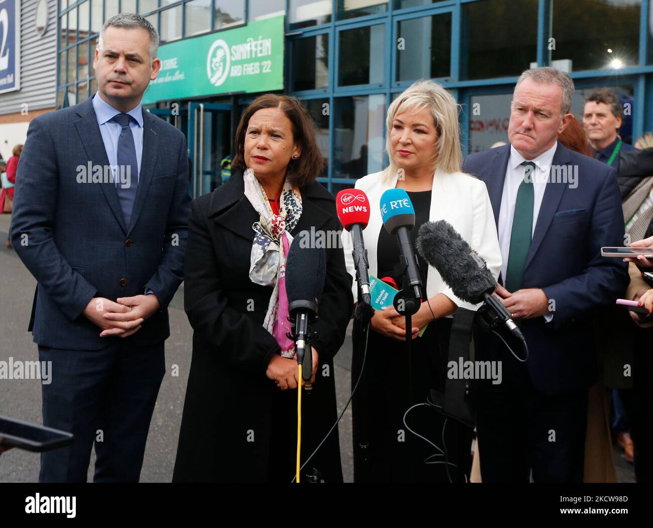 (left to right) TD Pearse Doherty, Sinn Fein Party leader Mary Lou ...