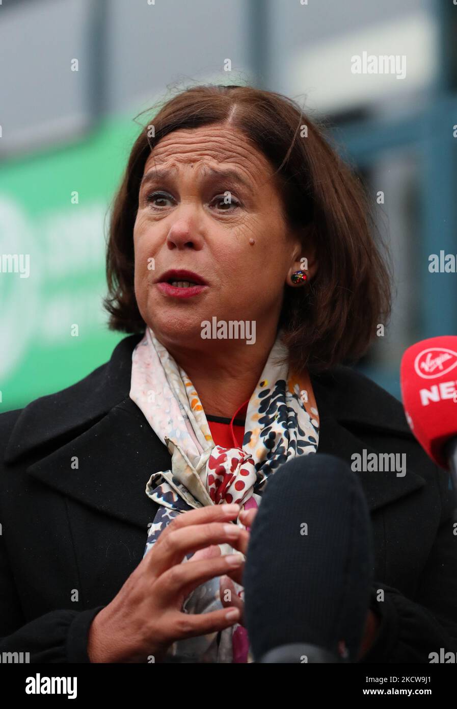 Sinn Fein Party leader Mary Lou McDonald speaks to the media at the Sinn Fein Ard Fheis at the ...