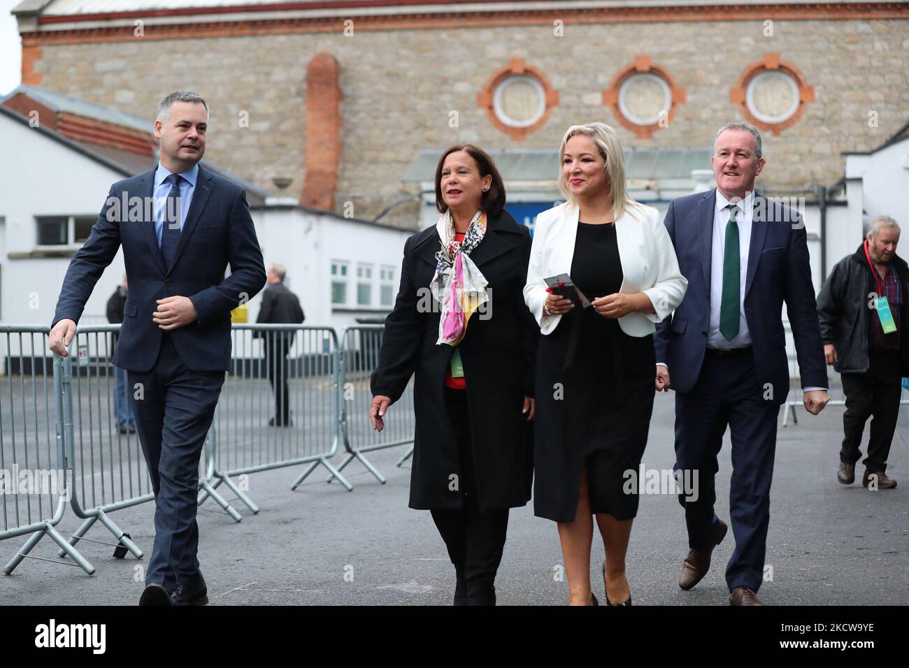 (left to right) TD Pearse Doherty, Sinn Fein Party leader Mary Lou ...
