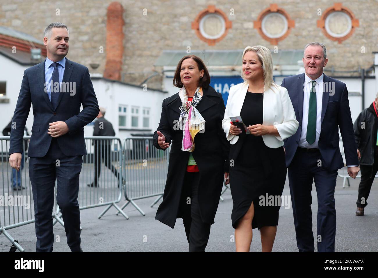 (left to right) TD Pearse Doherty, Sinn Fein Party leader Mary Lou ...