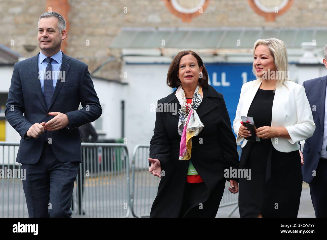 (left to right) TD Pearse Doherty, Sinn Fein Party leader Mary Lou ...