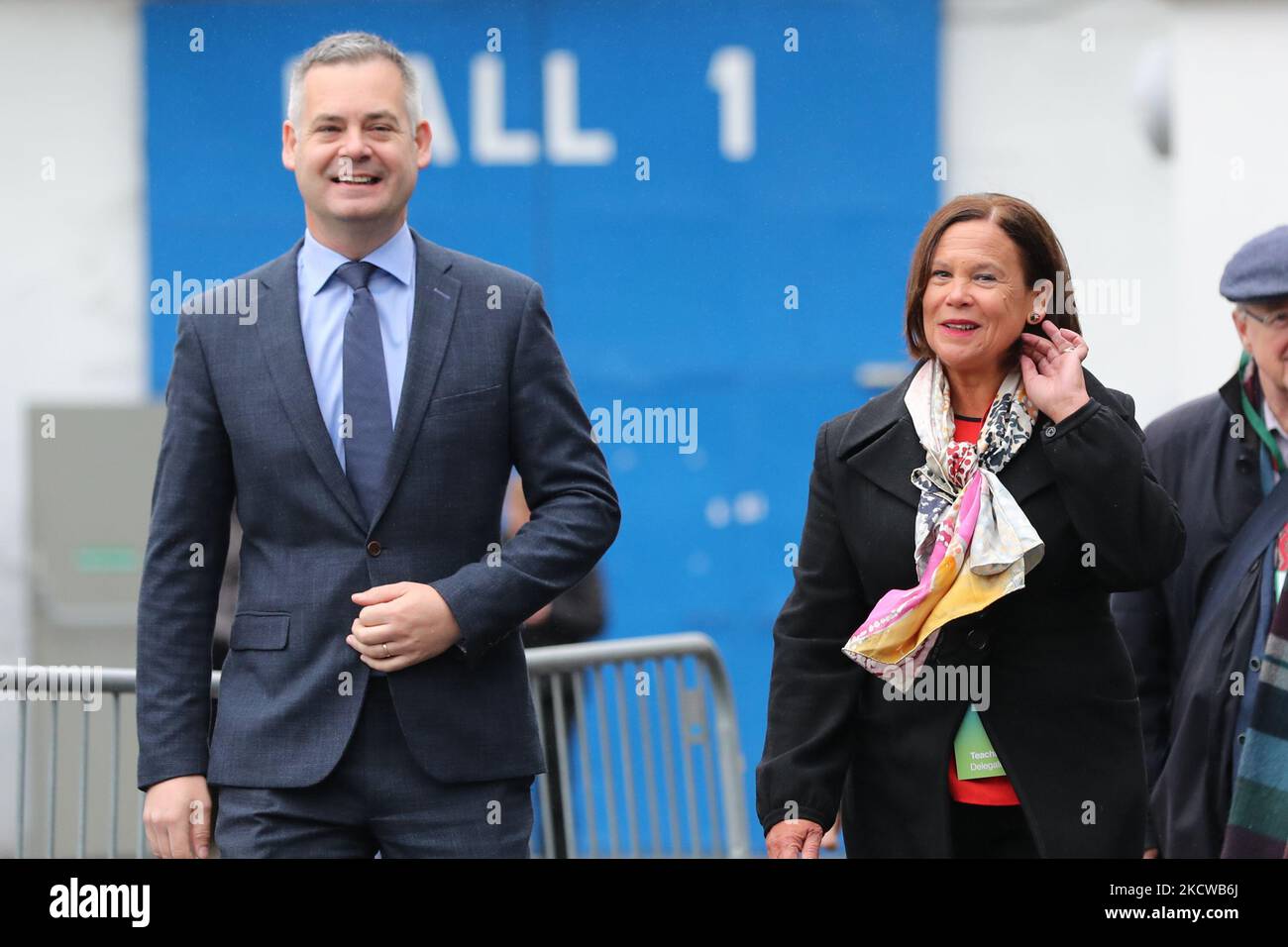 Sinn Fein Party leader Mary Lou McDonald and TD Pearse Doherty, arrive ...