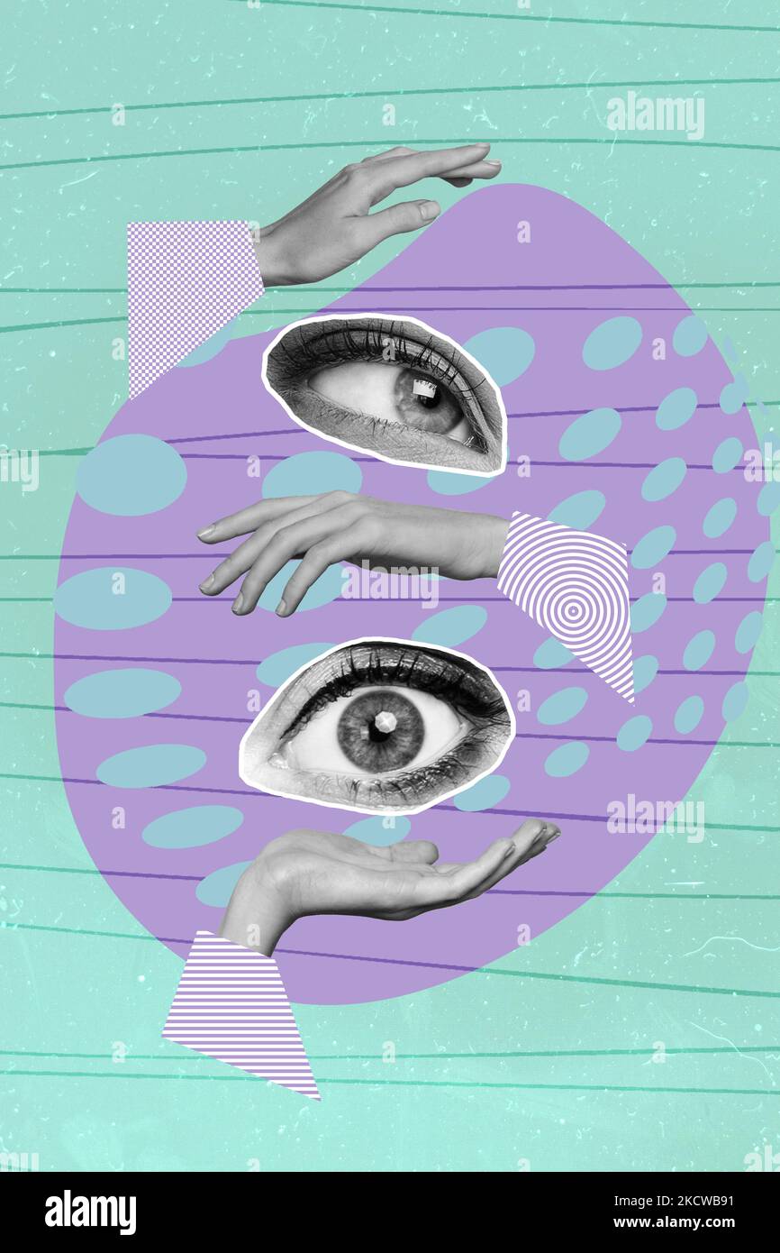 Creative photo 3d collage artwork poster postcard image of human eyes ...