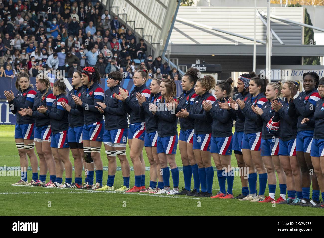 the French women's rugby team during the Women's Rugby International ...