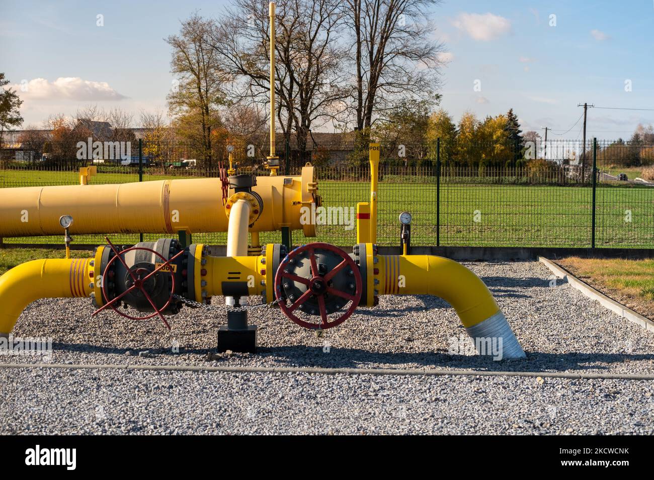 Big gas pipe - natural gas transport system. Transmission infrastructure coming from the ground ...