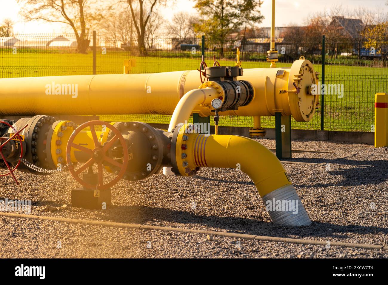 Big gas pipe - natural gas transport system. Transmission infrastructure coming from the ground ...