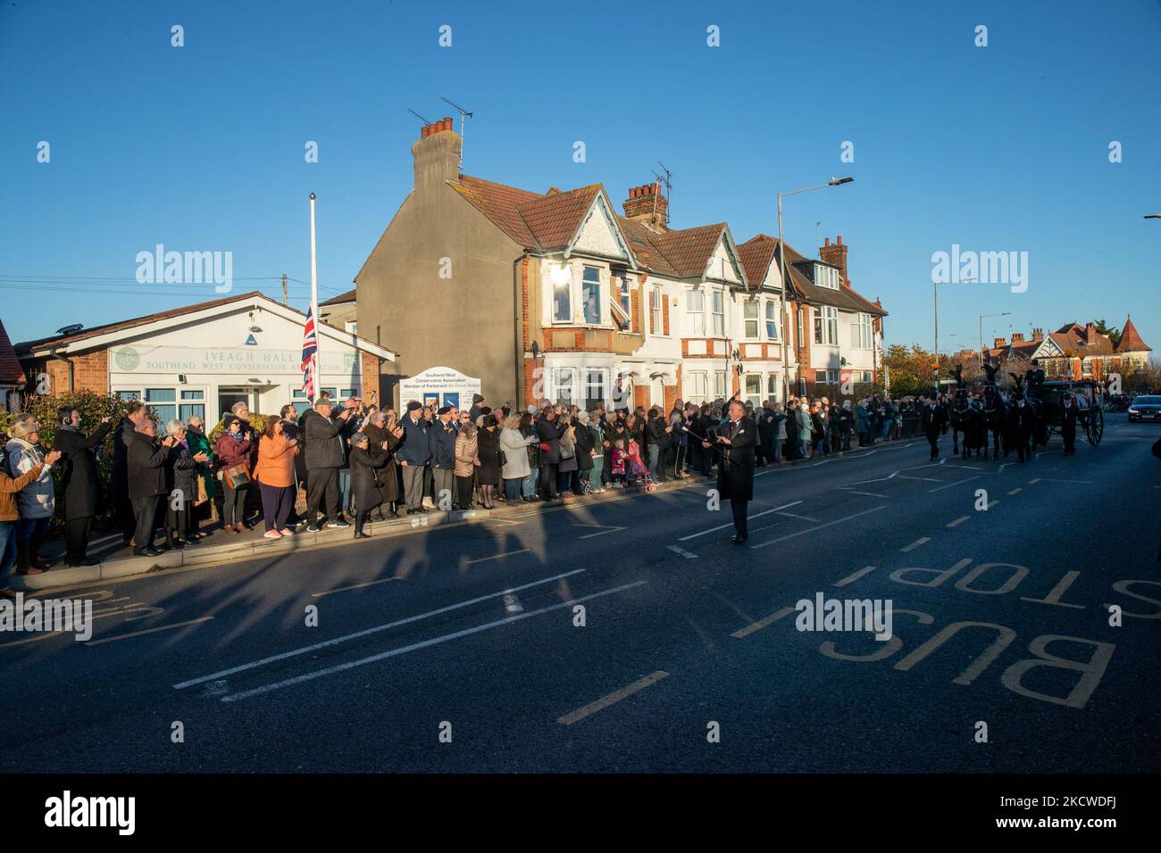 Members of the public align the streets outside Southend West ...