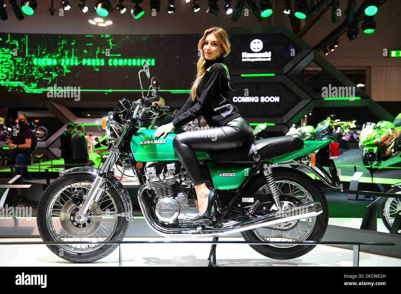 The models pose during EICMA, the international trade fair dedicated to ...
