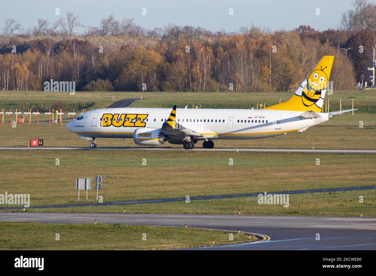 Buzz Boeing 737 MAX 8 aircraft as seen taxiing, taking off and flying ...