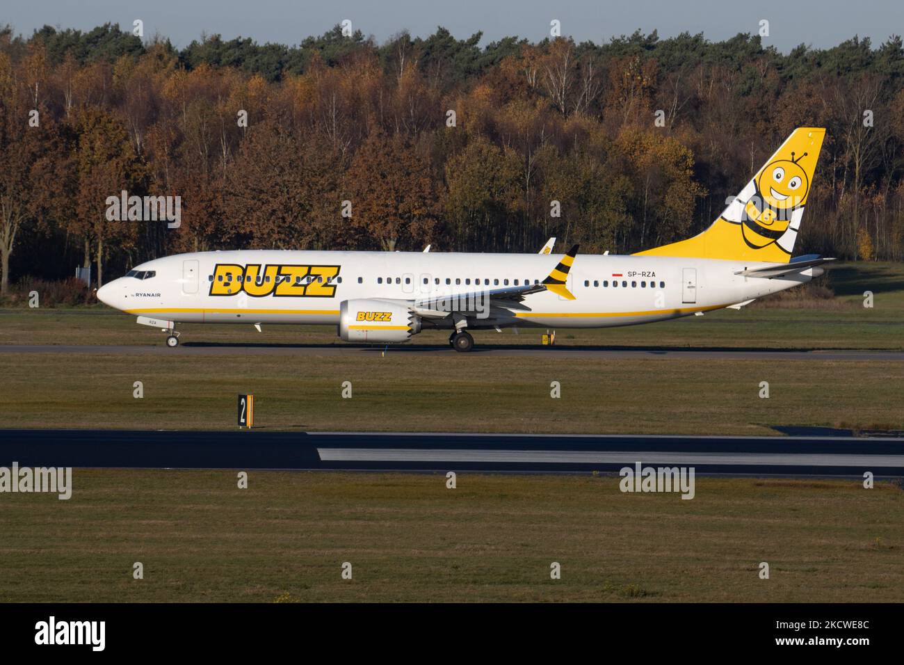 Buzz Boeing 737 MAX 8 aircraft as seen taxiing, taking off and flying ...