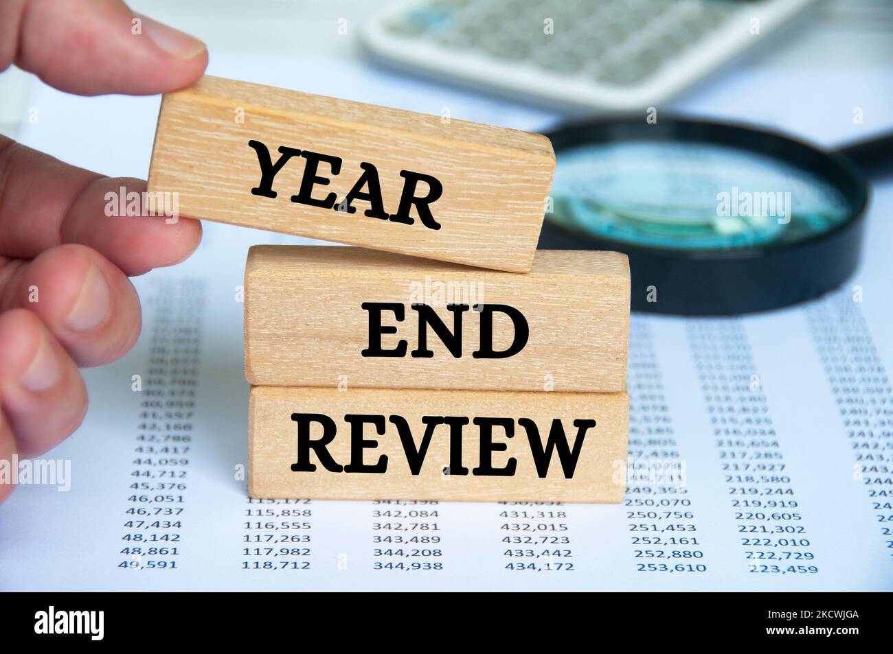 Year end review text on wooden blocks. Year end review concept Stock ...