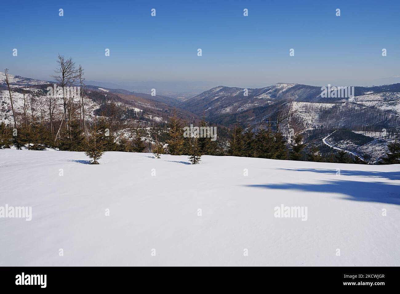 Panoramic Silesian Beskid Mountains range on european Bialy Krzyz in ...