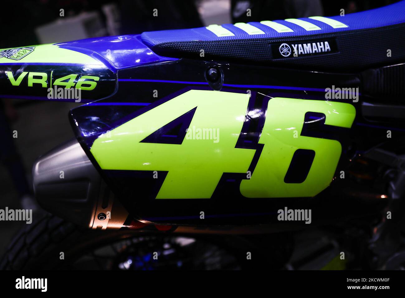 Valentino Rossi's number 46 is seen on the motorcycle during the EICMA motorcycle show in Milan ...