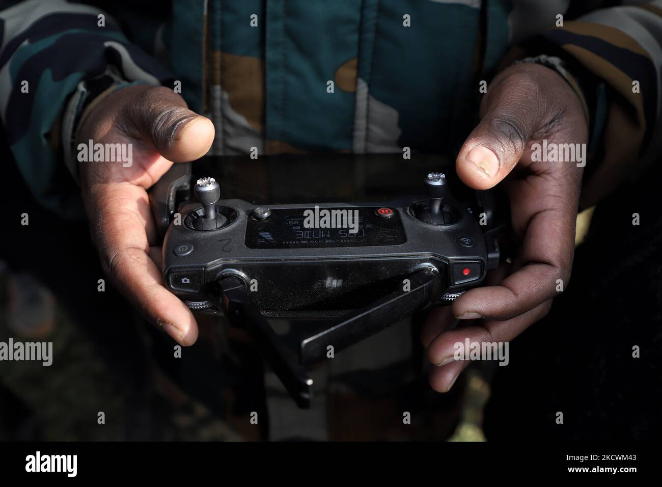 An Indian Army Soldier operates a DJJI Drone in Pahalgam, Jammu and ...
