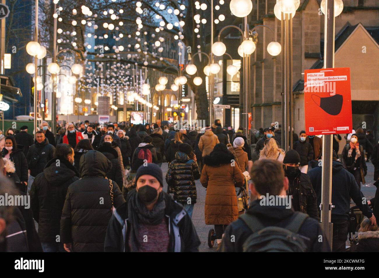 Mask signs are seen in the city center of Cologne, Germany on November ...